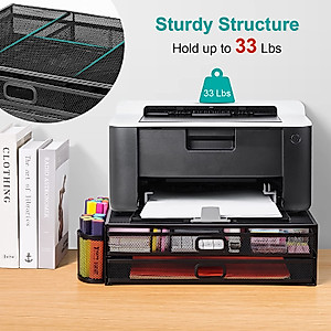 Monitor Stand with Drawer | Monitor Riser with Drawers and 2 Magnetic Pen Holder | Black Mesh Metal Desk Organizer for Computer, PC, Laptop, Printer, Notebook, iMac (Set of 3)