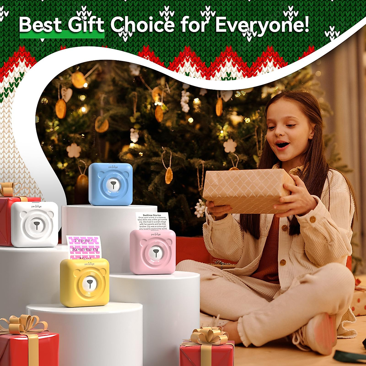 PeriPage A6 Mini Printer, Maximum Printing Width 2", Wireless Bluetooth Portable Thermal Printer, 203 DPI Clear Resolution, Connected Through Mobile APP, Can Print Labels, Stickers, Photos (Gift Box)