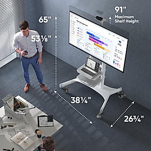 ONKRON Mobile TV Stand on Wheels for 50-86 Inch TVs up to 200 lbs, Height Adjustable TV Stand Portable max VESA 800x500 TV Moving Stand/Rolling, Mobile TV Cart with Shelves White