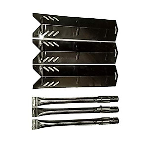 Outdoor Bazaar Set of Three Stainless Steel Replacement Heat Plates and Three Burners with electrodes for Uniflame, DynaGlo, Better Home and Garden and Backyard Grill Models