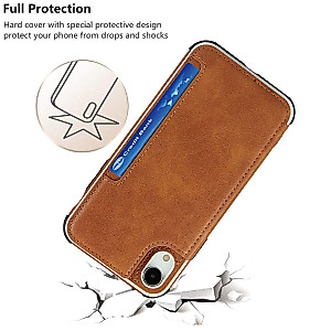 iCoverCase Wallet Case, with Card Slots Holder and Wrist Strap PU Leather Kickstand Double Magnetic Clasp Shockproof Cover Case for iPhone XR 6.1 Inch (Khaki)
