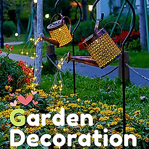 N/C Goking Solar Lights for Outdoor Garden Decor, Watering Can Lanterns Waterproof LED Light, Hanging Mental Yard Art Stake Patio Lawn Walkway & décor Gold Daisy