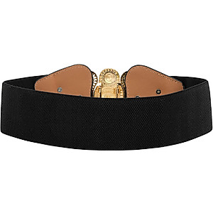 BlackButterfly Wide Elastic Stretch Vintage Antique Retro Buckle Belt (Black, US 14-16)
