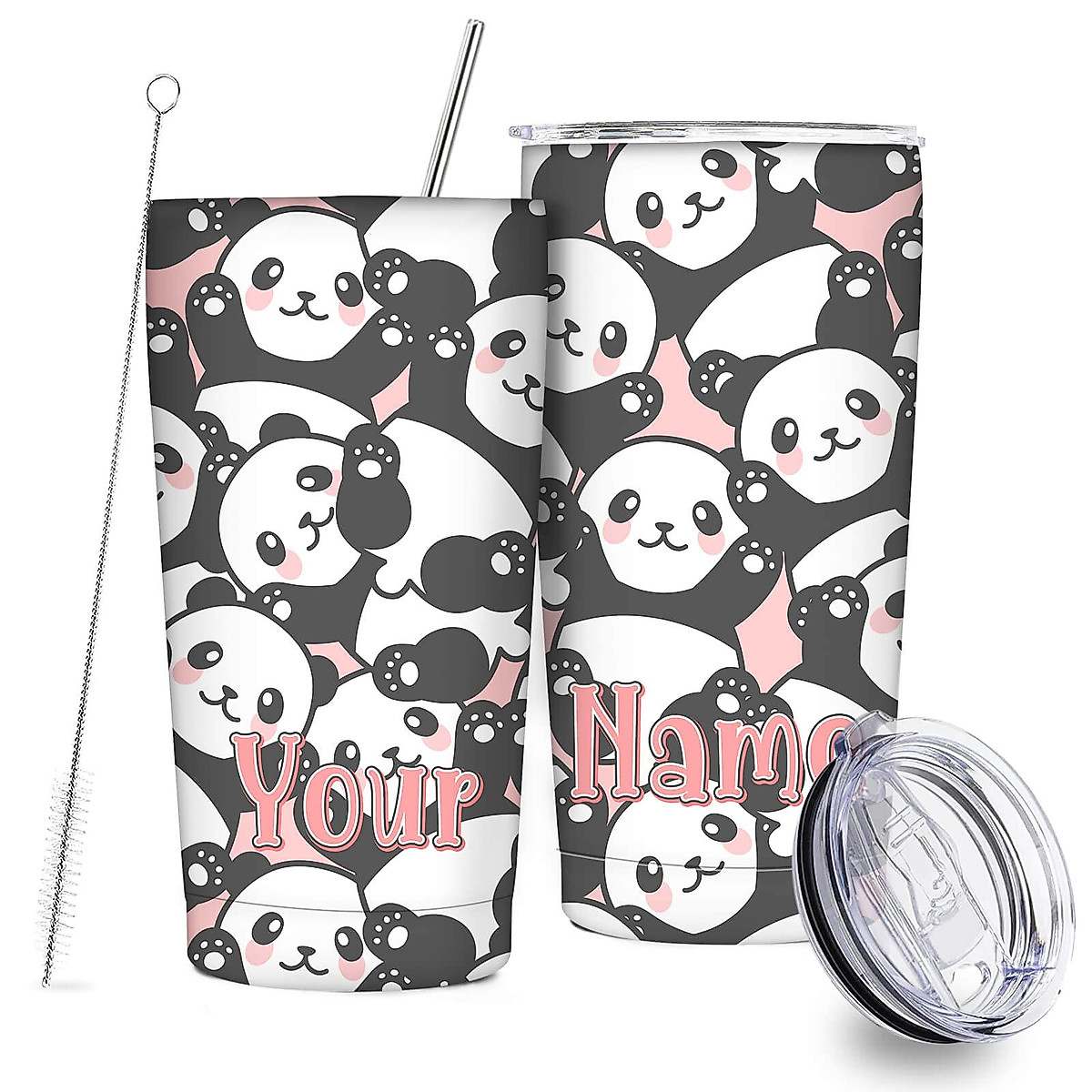 Panda Tumbler Gifts, 20 OZ Tumblers with Straw & Lid Double Wall Vacuum Insulated Printed Cup, Coffee Wine Water Tea Mug for Women Men Couple Teen Boys Girls Birthday Valentine’s Day Home Office