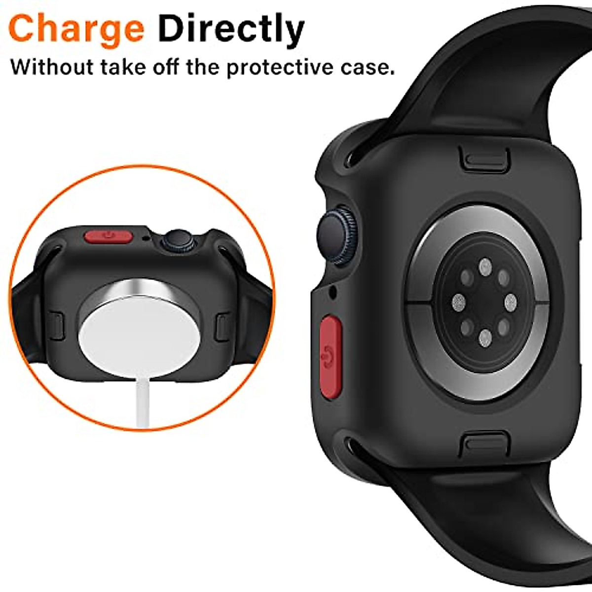 Amizee Rugged Case Compatible with Apple Watch Case Series 8/7 45mm Series 6/SE/5/4 44mm, Soft TPU Shockproof Bumper Drop Proof Protective Cover Compatible with iWatch - Black