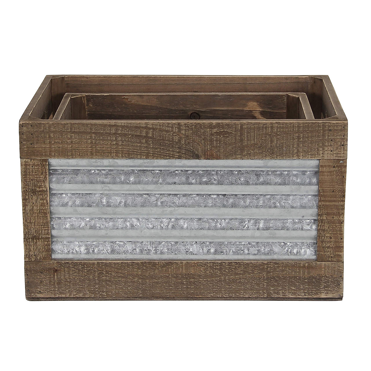 Cheungs Set of 2 Rectangular Ridged Metal Accent Storage Crate, Gray