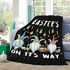 Throw Blankets Happy Easter Gnomes and Eggs Carrot Fuzzy Soft Bed Cover Bedspread Microfiber Luxury Blanket for Travel Stadium Camping Couch Sofa Chair Black
