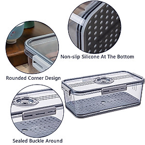 Dafape Refrigerator Organizer, Food Storage Container with Freshness Timer Lid Drain Tray Storage Bins for Fruits Vegetable Meat Dumpling Kitchen Fridge Plastic Reusable Stackable Non-Slip (Gray)