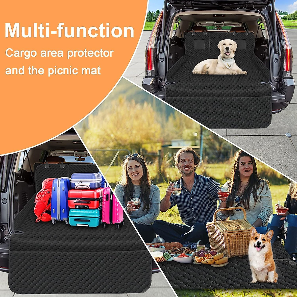 Mancro SUV Cargo Liner for Dogs, Water-Resistant Dog Seat Cover for SUV with Bumper Flap Protector, Sturdy Non-Slip Polyester Pet Trunk Cargo Cover for Vehicles, Vans, Universal Fit (84” L x 54” W)
