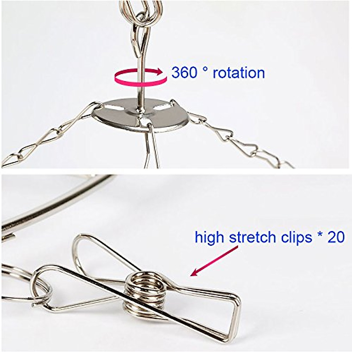 A.B Crew Round Laundry Clothesline Hanging Rack for Drying Clothing with 20 Stainless Steel Clothespins 5 Free Quilt Clip(Rose Gold)