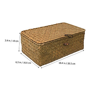 Garneck Rattan Storage Bins 2pcs Bin Storage Organizer Storage Bins with Lids Straw Basket with Lid Makeup Drawer Woven Basket Small Rattan Storage Organizer