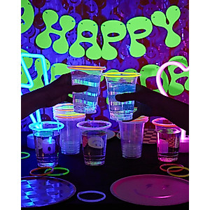 xo, Fetti Happy Birthday Smiley Rave Banner - Neon, 5 Ft. | Fun Birthday Party Decorations, Cute Festival Bday Decor, HBD, Preppy Party, Glow Photobooth Backdrop, Groovy Kids Party
