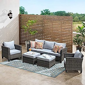 ovios Patio Furniture, Outdoor Furniture Sets, Modern Wicker Patio Furniture Sectional and 2 Pillows, All Weather Garden Patio Sofa, Backyard, Steel (Grey)