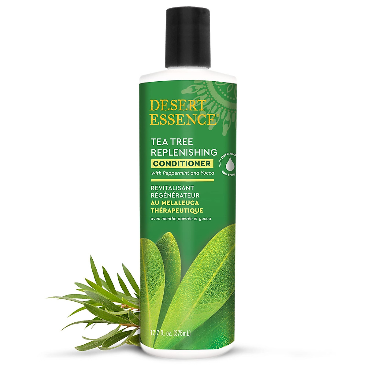 Desert Essence Tea Tree Replenishing Conditioner - 12.7 Fl Ounce - Peppermint & Yucca - Eucalyptus Oil - Vitamin E - Keratin - Murumuru Butter For Dull, Damaged Hair - Reduces Hair Breakage & Flaking