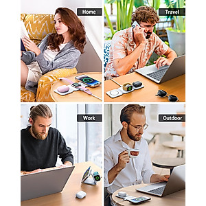 Foldable Wireless Charger, 3 in 1 Wireless Charging Station for iPhone 15/14/13/12/11 Pro Max/X/XS, Fast Magnetic Travel Wireless Charging Pad for AirPods 3/2/Pro Apple Watch