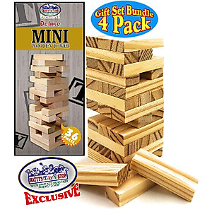 Matty's Toy Stop Mini Wooden Tower 36 Piece Stacking Game (4.25") Gift Set Party Favor Bundle - 4 Pack