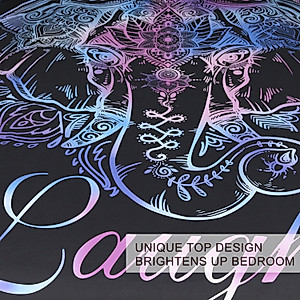 BlessLiving Glowing Elephant Bedding Set, Paisley Lotus Flowers Bedding for Couples, Funky Elephant Head Duvet Cover Set (Queen, Text)