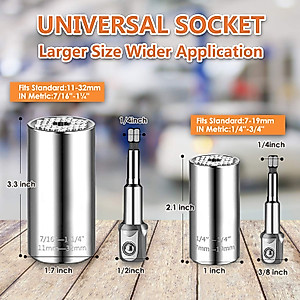 Athlife Universal Socket Wrench Set (11-32mm 7-19mm) Professional Sockets Tools Multi-function Wrench Repair Tool Kit with 3/8 inch Ratchet Wrench & Power Drill Adapter Chrome Vanadium Steel