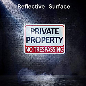 TICONN 4-Pack Private Property Sign, No Trespassing Aluminum Warning Sign, 7’’x10’’ for Security Alert, Reflective, UV Protected & Waterproof