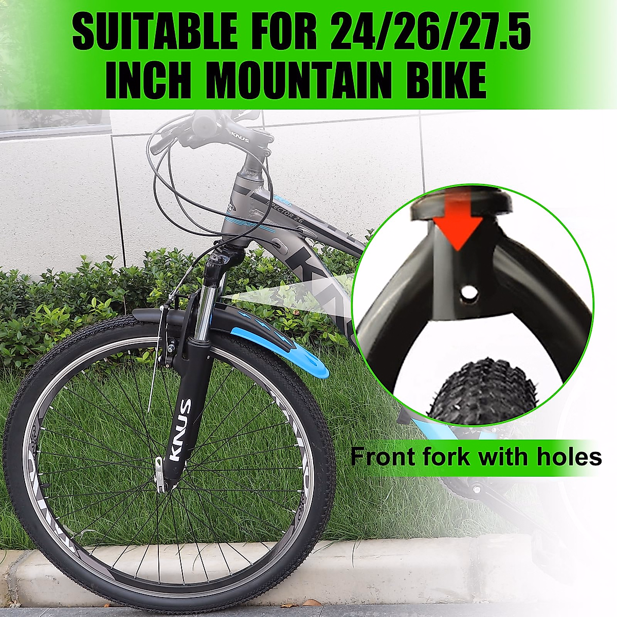 MAKELEN Bike Fender Set Mudguard Set Front and Rear 2 Parts-Universal Full Cover Thicken Widen Bicycle Adjustable Bike Fender Mud Guard Mudflap for MTB Road Bike Mountain Bike Black&Green