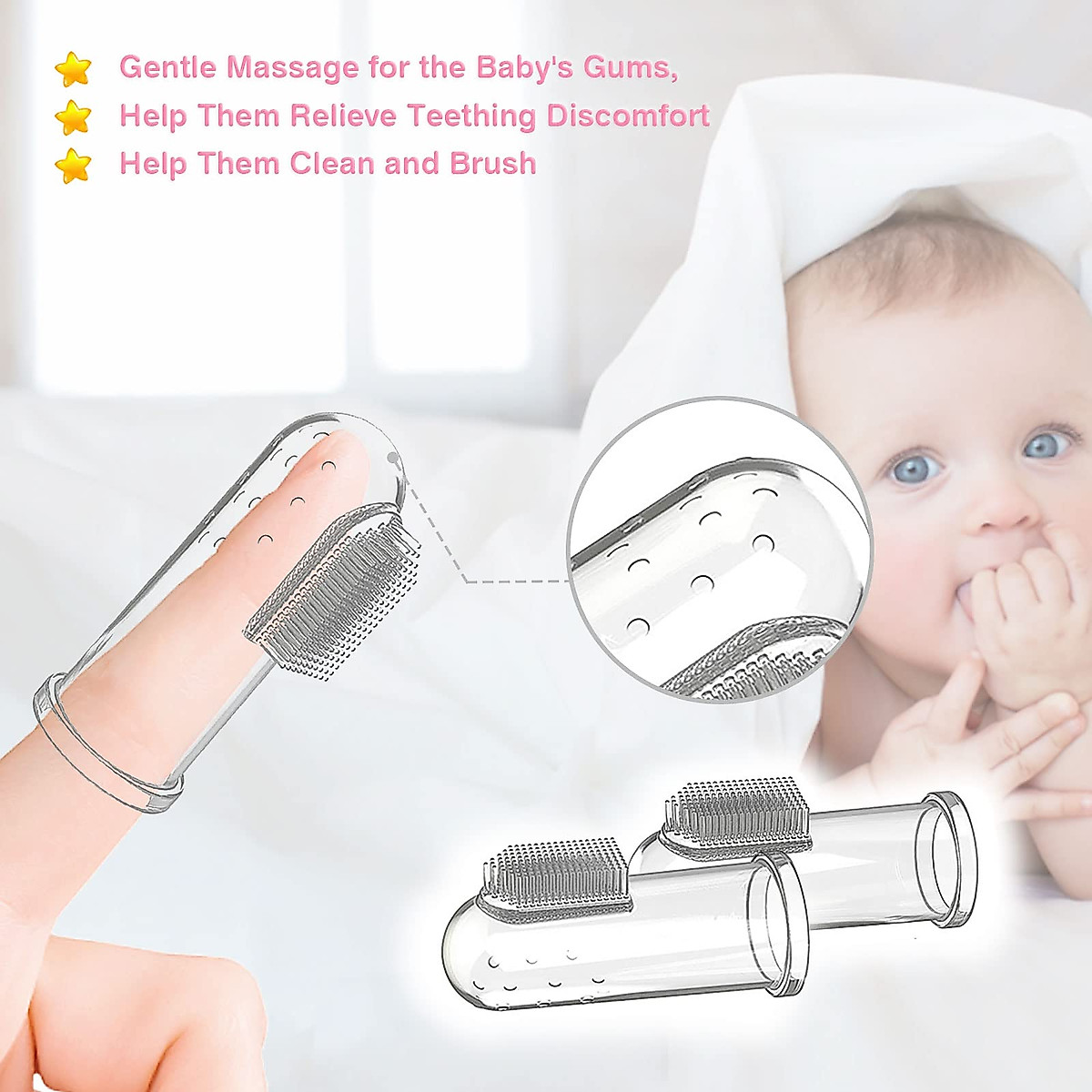 SILIVO Silicone Banana Teethers for Babies, Silicone Infant Training Finger Toothbrushes with Storage Case