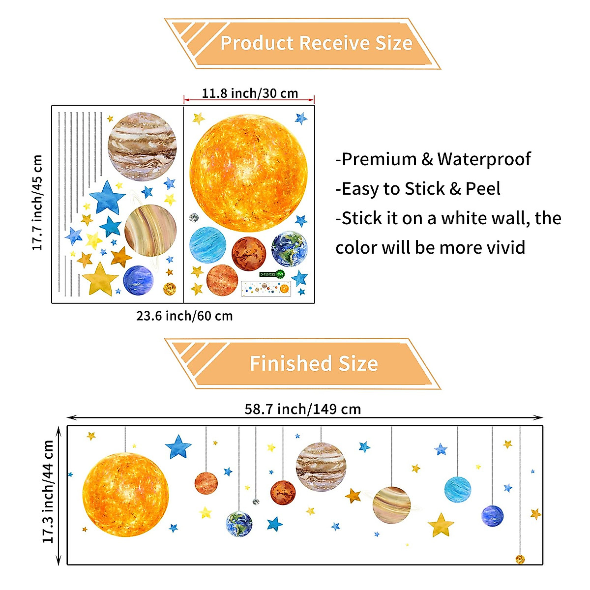 Planets and Space Wall Decals, Removable Solar System Wall Stickers, Cartoon Stars Wall Décor, Peel and Stick Universe DIY Art Murals Vinyl Wallpaper for Kids Boys Bedroom Nursery Decoration