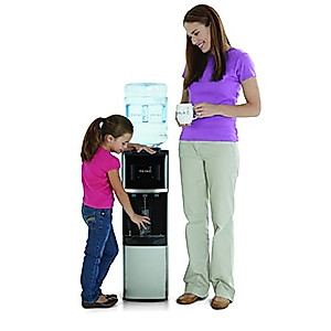 Primo Top-Loading Water Dispenser - 3 Temp (Hot-Cool-Cold) Water Cooler Water Dispenser for 5 Gallon Bottle w/Child-Resistant Safety Feature, Black and Stainless Steel, 3 Spout