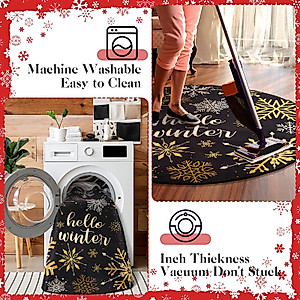 Harrycle 4ft Christmas Round Snowflakes Rug Christmas Area Rug Winter Entry Carpet Soft Xmas Large Snowflake Decor Carpet Winter Cute Sofa Circle Floor Carpets for Bedroom Nursery Living Room