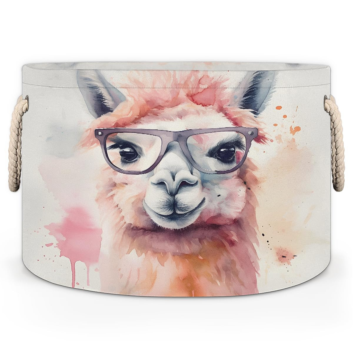 OMFUNS Alpaca Animal Round Storage Basket Extra Large Cute Alpaca Laundry Hamper Basket for Blankets Clothes Cotton Rope Basket Towel Nursery Baby Toy Pet Basket Decorative