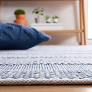 Safavieh Striped Kilim Collection Area Rug - 5' x 8', Ivory & Blue, Flat Weave Cotton Design, Easy Care, Ideal for High Traffic Areas in Living Room, Bedroom (STK802M)