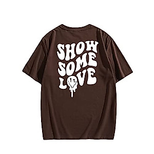 Cozyease Men's Graphic Tees Letter Print Short Sleeve T Shirts Casual Summer Tops Streetwear Vintage Tees Coffee Brown L