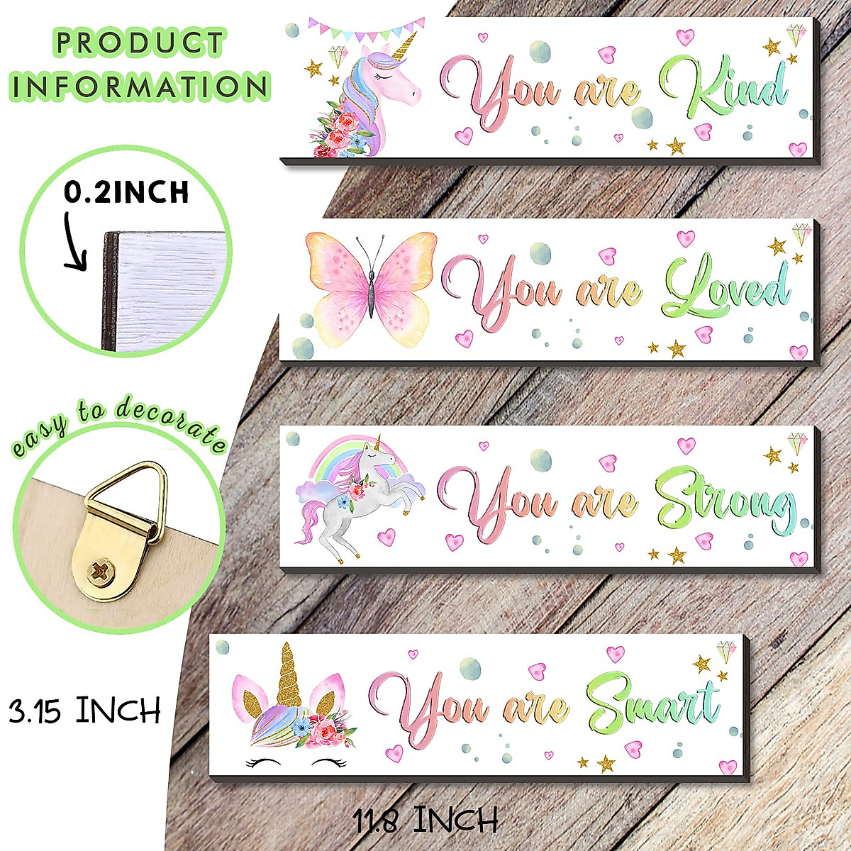 4 Pieces Girl Unicorn Decor Wooden Hanging Wall Plaques, Wall Art Inspirational Quotes, Wood Unicorn Hanging Plaque Bedroom Decorations for girl Baby Toddler Kids Teen