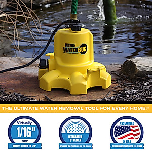 WAYNE WaterBUG 1/6 HP 1350 GPH Submersible Multi-Flo Technology-Water Removal and Transfer Pump, No Size, Yellow
