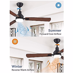 ZMISHIBO 52 Inch Ceiling Fan With Light Remote Control, Indoor And Outdoor LED Ceiling Fans, 3 Color Temperatures, Quiet Reversible DC Motor, Dual Finish Blades (Modern Black & Farmhouse Walnut)