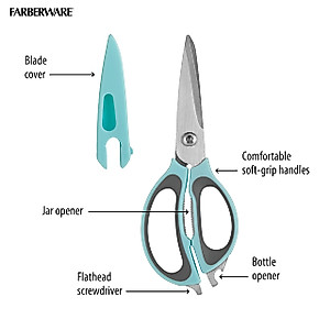 Farberware 4-in-1 Kitchen Shears, 2-Piece, Aqua and Gray