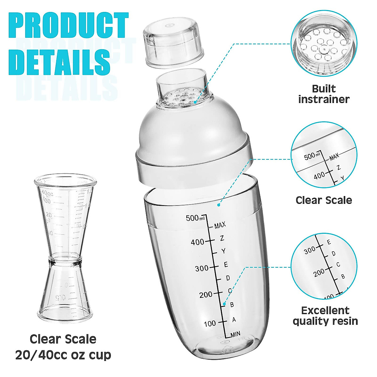 7 Pcs Plastic Cocktail Shaker Set Drink Mixer with Mark Clear Drink Shaker Cocktail Shaker and Measuring Jigger Set Ounce Cup Clear Bar Set for Bar Party Home Use Wine Shaker Bar Mixing Tool