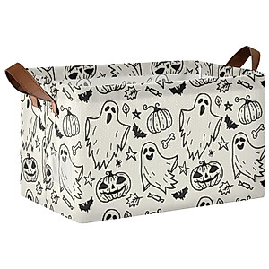 CEBUGI Horror Ghost Large Waterproof Collapsible Storage Bin Foldable Canvas Fabric Open Storage Basket Cube Box with Iron Frame