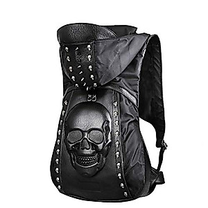 Personality 3D Skull Leather Backpack Rivets Skull Backpack with Hood Cap Apparel Bag Cross Bags