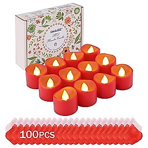 IMAGE Valentine's Day Tea Lights, 12Pack Tealight Candles with Timer and Red Shell, Battery Operated Flameless Tea Lights with 100pcs Decorative Fake Rose Petals for Tealight Votive Holders & Lantern