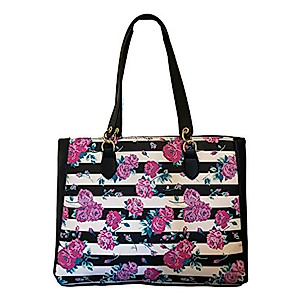 Luv Betsey By Betsey Johnson Lbbrianne Striped Floral Black Trimmed Exterior Front Snap Pocket Shoulder Bag