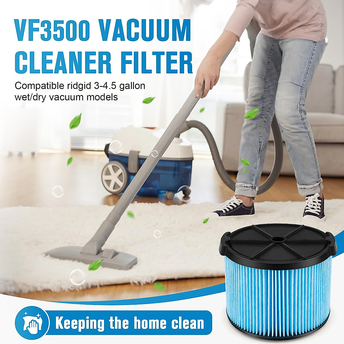 VF3500 filter Replacement Shop Vac Filter,3-Layer Fine Dust and Dirt Wet/Dry Vac Filter for Ridgid VF3500 3-4.5 Gallon Portable Vacuums WD3050, WD4070, WD4080, WD4522, 4000RV, 4500RV (2 Pack)