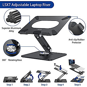 BESIGN LSX7 Laptop Stand with 360° Rotating Base, Ergonomic Adjustable Notebook Stand, Riser Holder Computer Stand Compatible with Air, Pro, Dell, HP, Lenovo More 10-15.6" Laptops (Black)