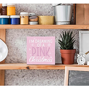 SRADMO Im Dreaming Of A Pink Christmas Wood Box Sign Desk Decor, Pink Christmas Decor Wooden Box Sign Decoration For Home Office, Pink Christmas Decorations, Pink Desk Decor Shelf Table Decor