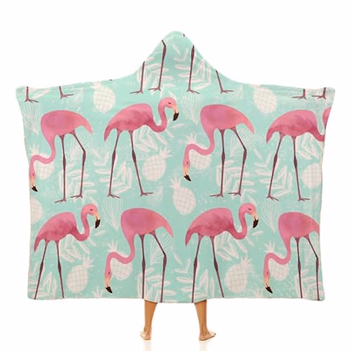 TaoYTao 50"x60" Women Flamingo Summer Pattern Blanket Hoodie, Foldable Wearable Funny Hooded Blanket Robe Cloak, Christmas Birthday Gifts Anniversary For Wife Girlfriend Women