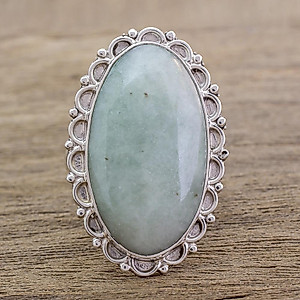 NOVICA Artisan Handmade Jade Cocktail Ring Guatemalan Crafted Light Green Silver Sterling Desert Sage Floral [crownbezel 1.3 in L x 0.9 in W x 0.3 in H Band Width 3 mm W] ' Pale Dahlia'