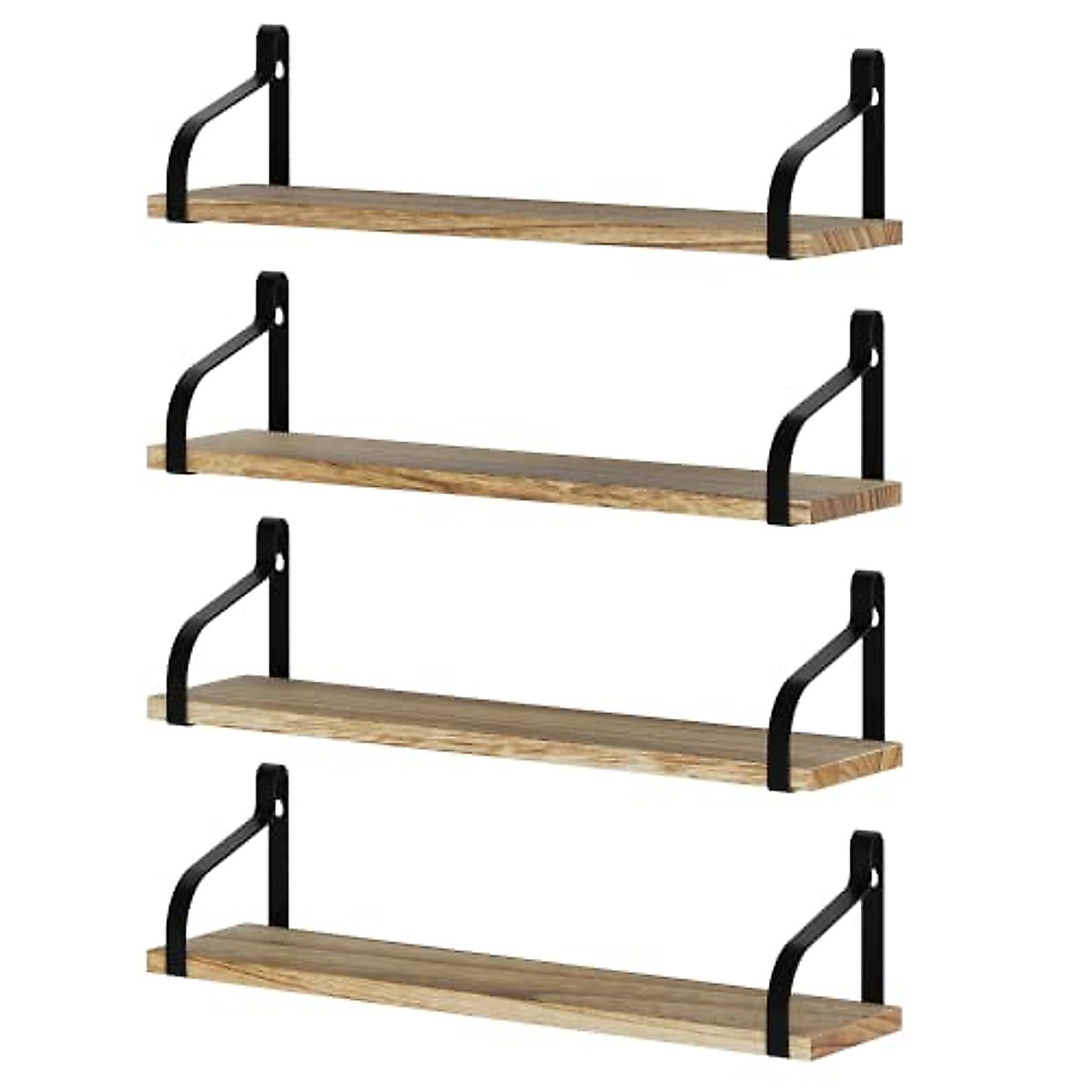 You Have Space Prato Kitchen Organization and Storage Shelves, 17"x 4.5" Bookshelf, Floating Shelves for Living Room Decor, Bathroom Accessories, Bedroom, Burned, Set of 4