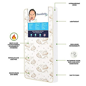 Dream On Me Synergy 5-in-1 Convertible Crib in Black & 2-in-1 Breathable Twilight 5" Spring Coil Crib and Toddler Bed Mattress