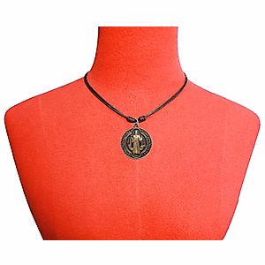 Bijoux de Ja Antique Bronze Saint Benedict of Nursia Medal Pendant Adjustable Cord Necklace 16"