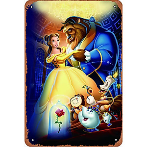 Shvieiart Beauty and the Beast (1991) Movie Poster Vintage Metal Tin Sign ,Wall Decor For Bars,Coffee Bar Decor,Home Wall Decor 12X8 Inch