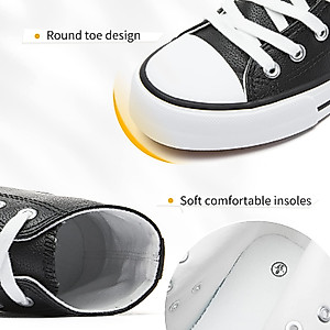 FINIWOR Women's High Top Sneakers PU Leather Fashion Sneakers Women Lace-Up Black and White High Top Sneakers Casual Shoes(Classic Black;US08)